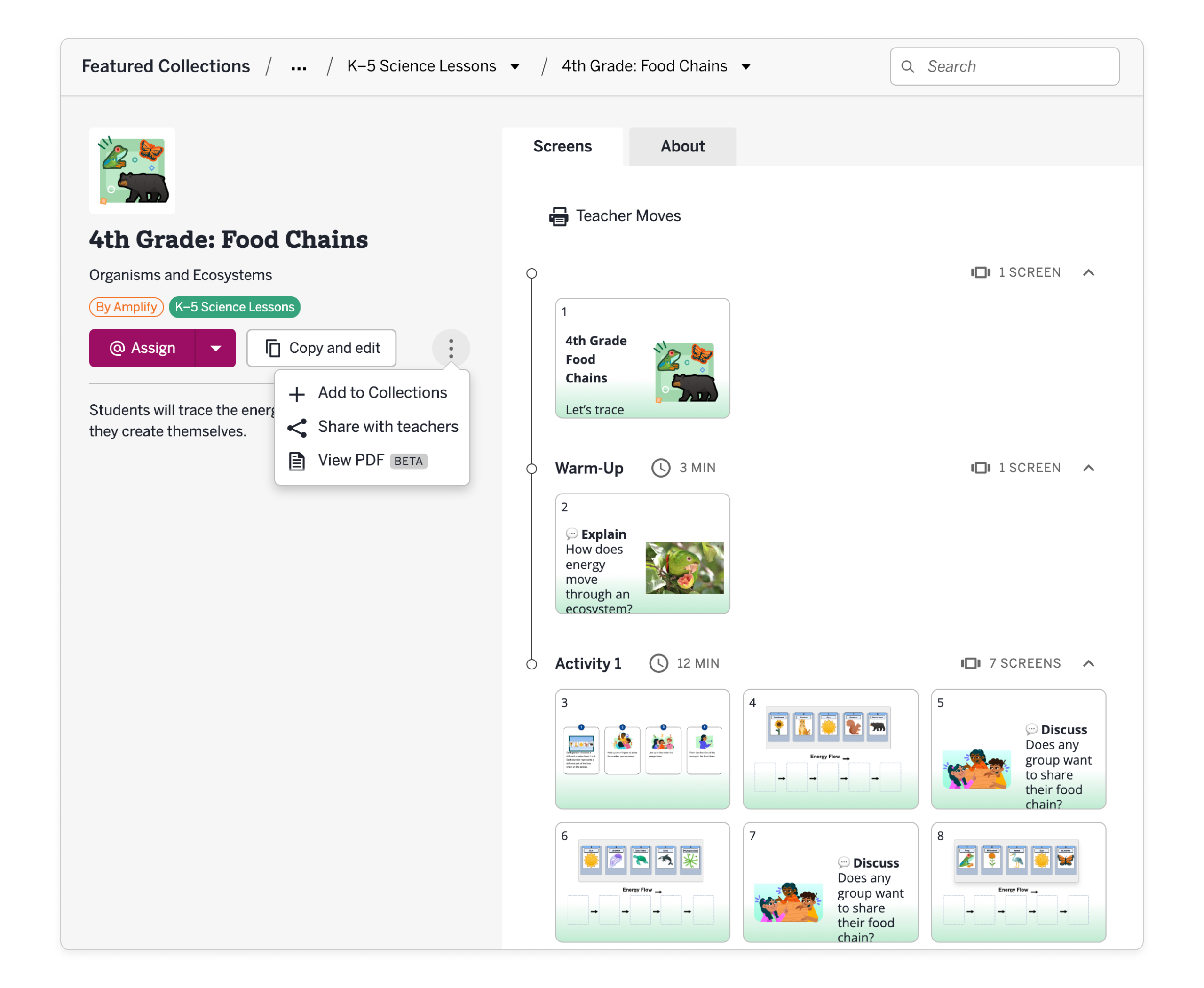 Amplify Classroom: Discovering free content