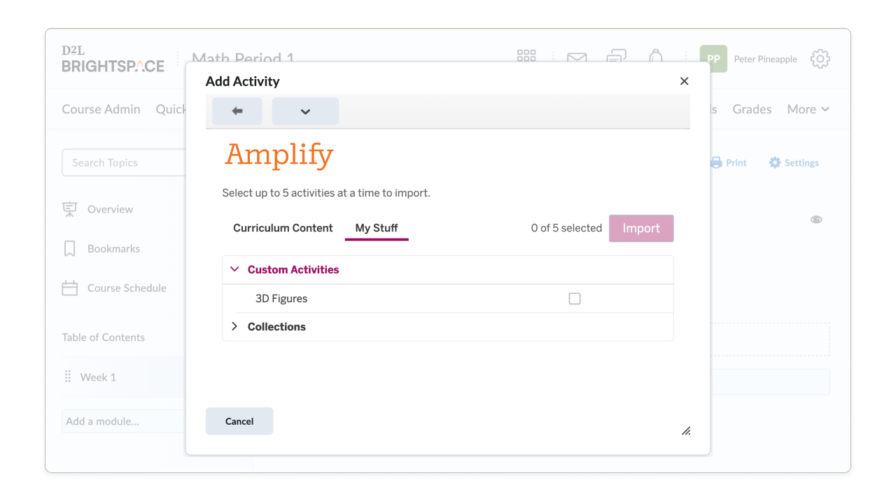 Brightspace/D2L: Importing Amplify content (Deep linking)