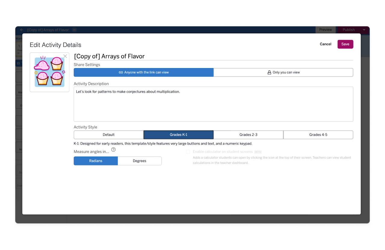 Amplify Classroom: Activity styling configurations