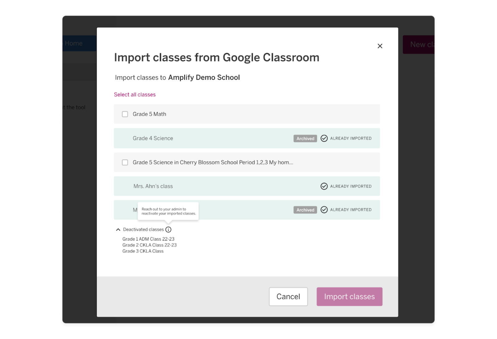 Manage Classes: Google classes