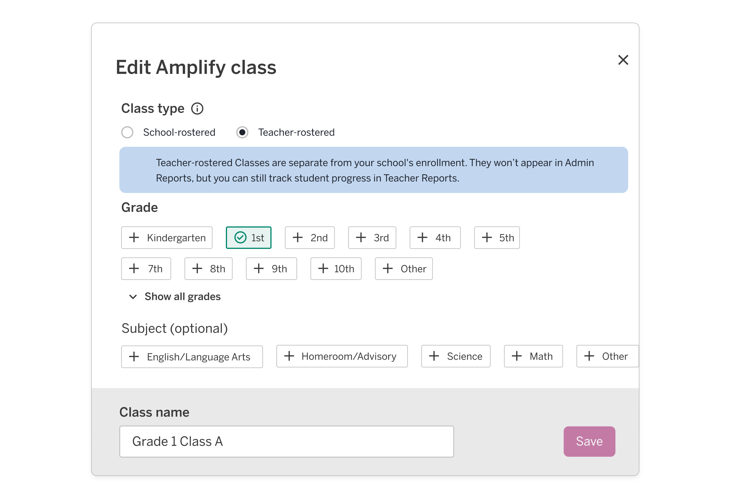 Manage Classes: Teacher roster management