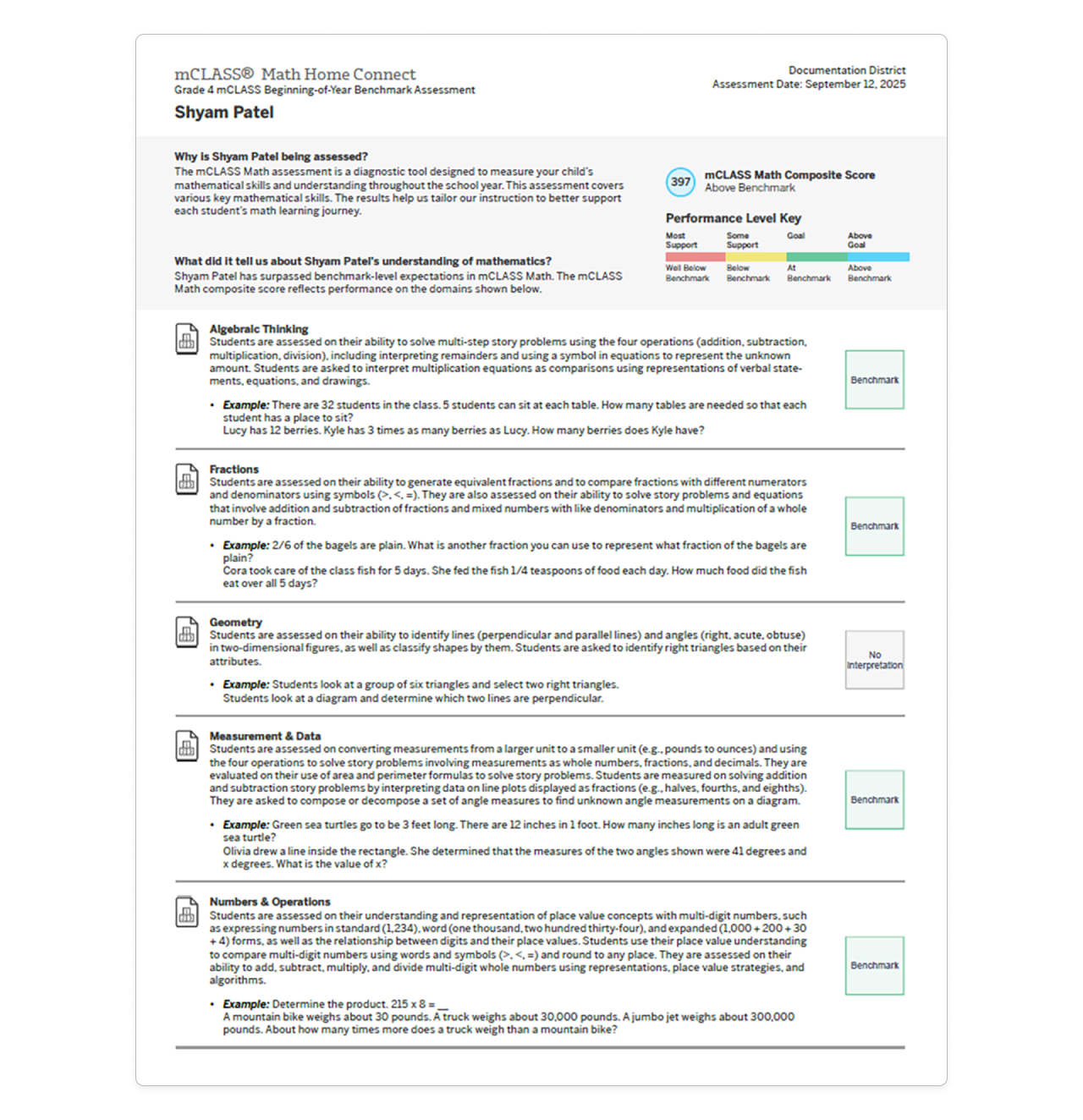 mCLASS Math: Home Connect reports