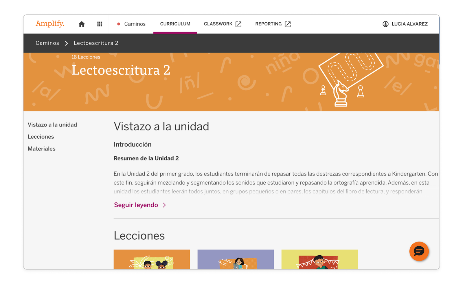 Amplify Caminos digital experience: Accessing lessons