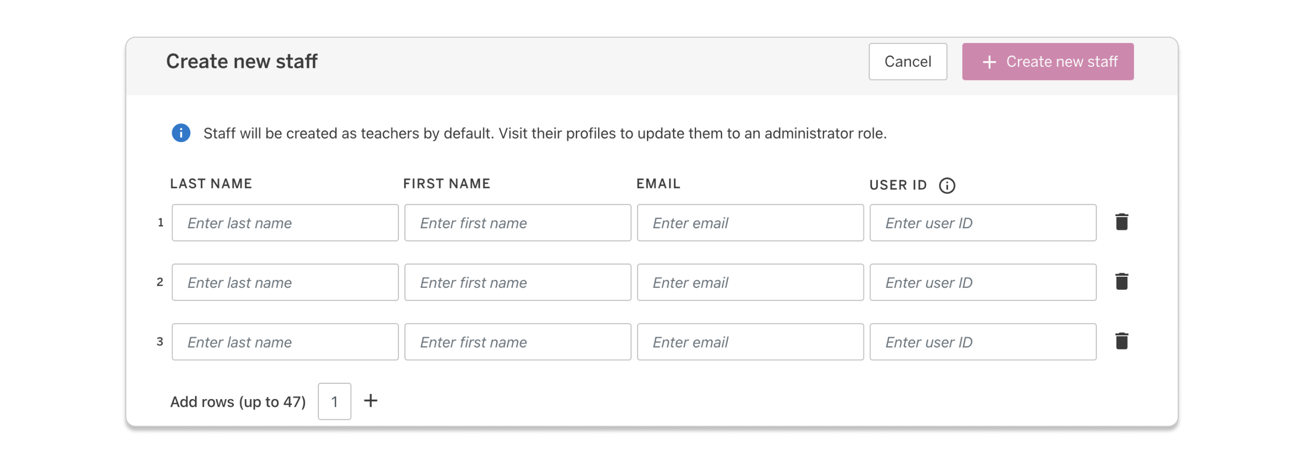 Admin Portal: Staff list