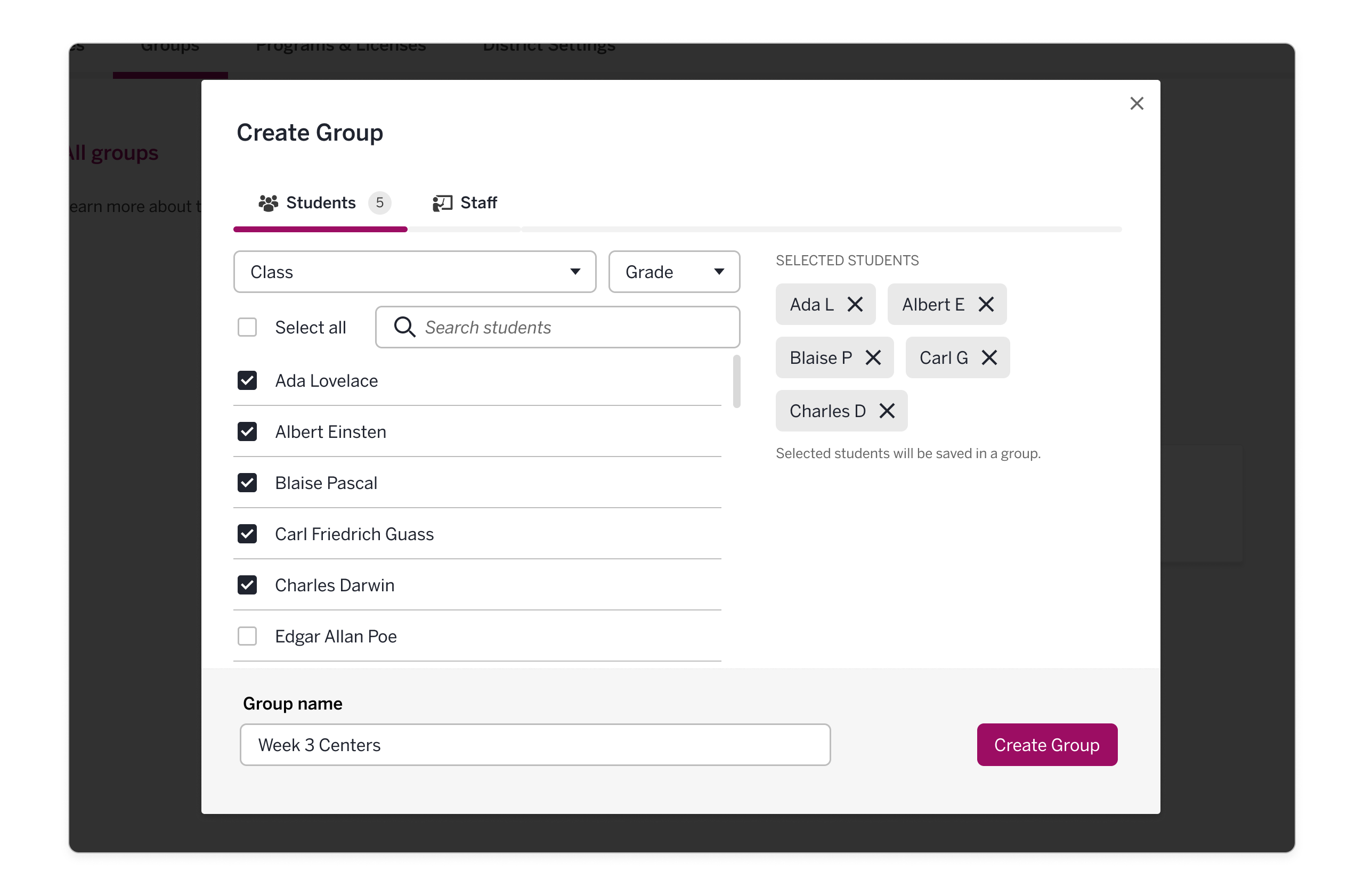 Manage Classes Groups
