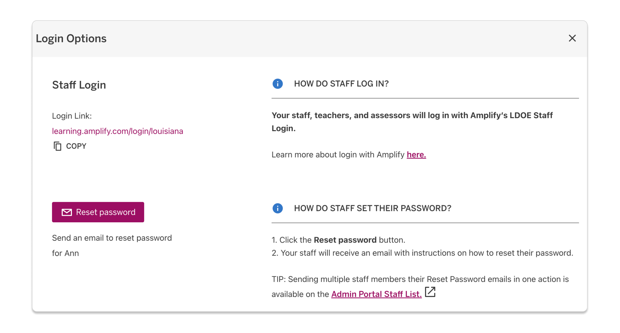 LDOE Admin Portal: Staff profiles