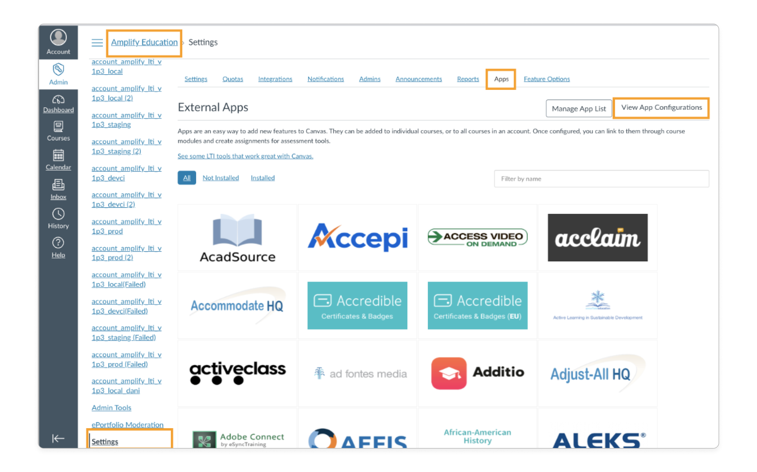 Canvas: District setup for the Amplify LTI 1.3 App