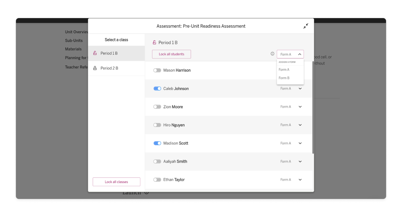Amplify Math: How to lock/unlock assessments