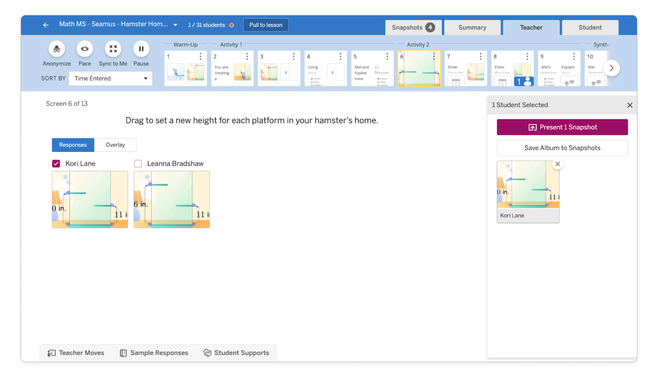 Amplify Classroom: Snapshots: Select and sequence student work