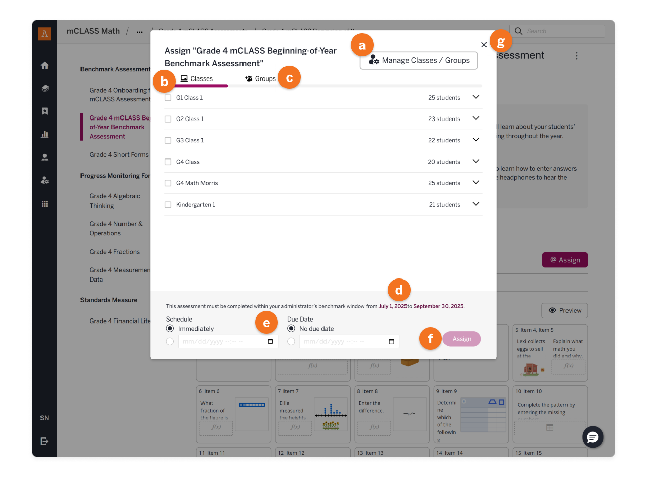 mCLASS Math: Assigning assessments