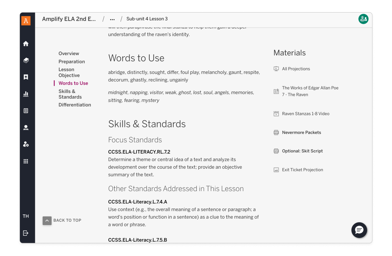 Amplify ELA: Vocabulary resources