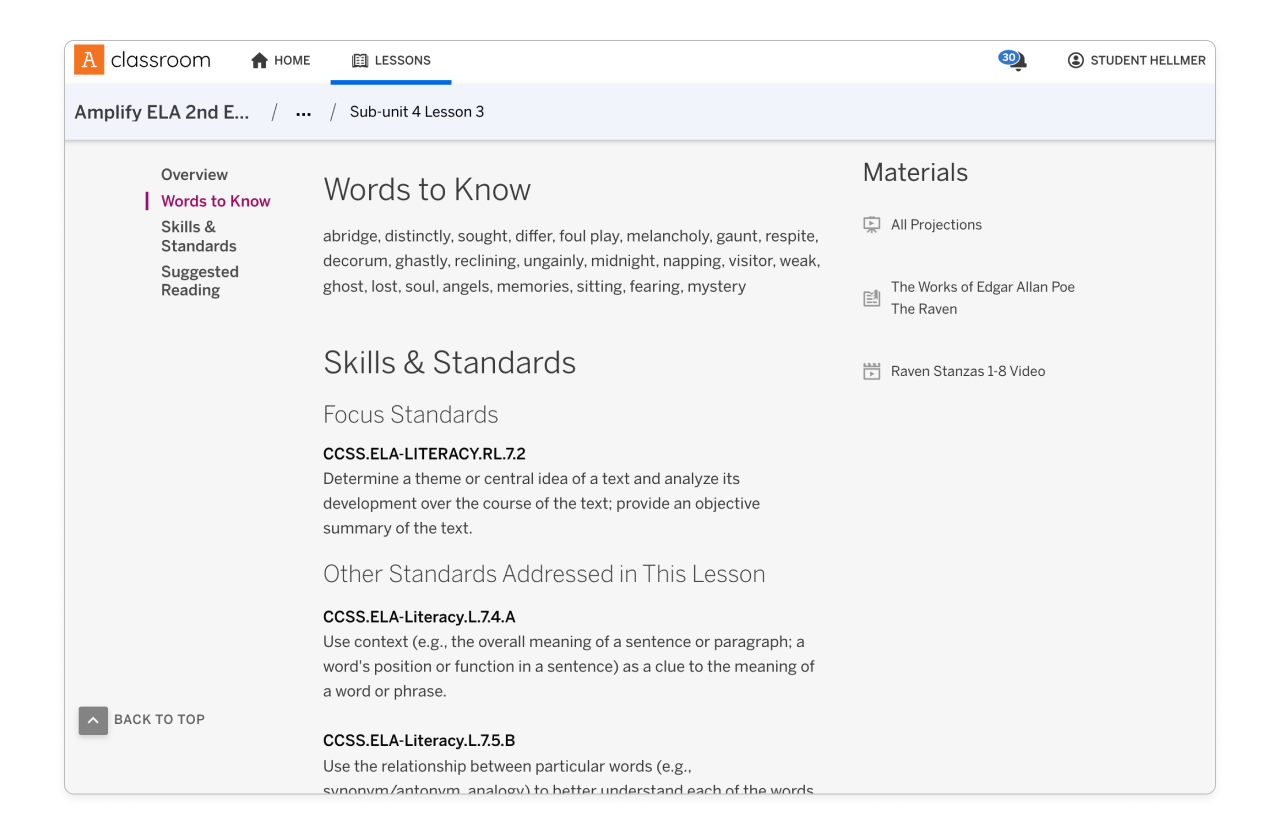 Amplify ELA: Vocabulary resources