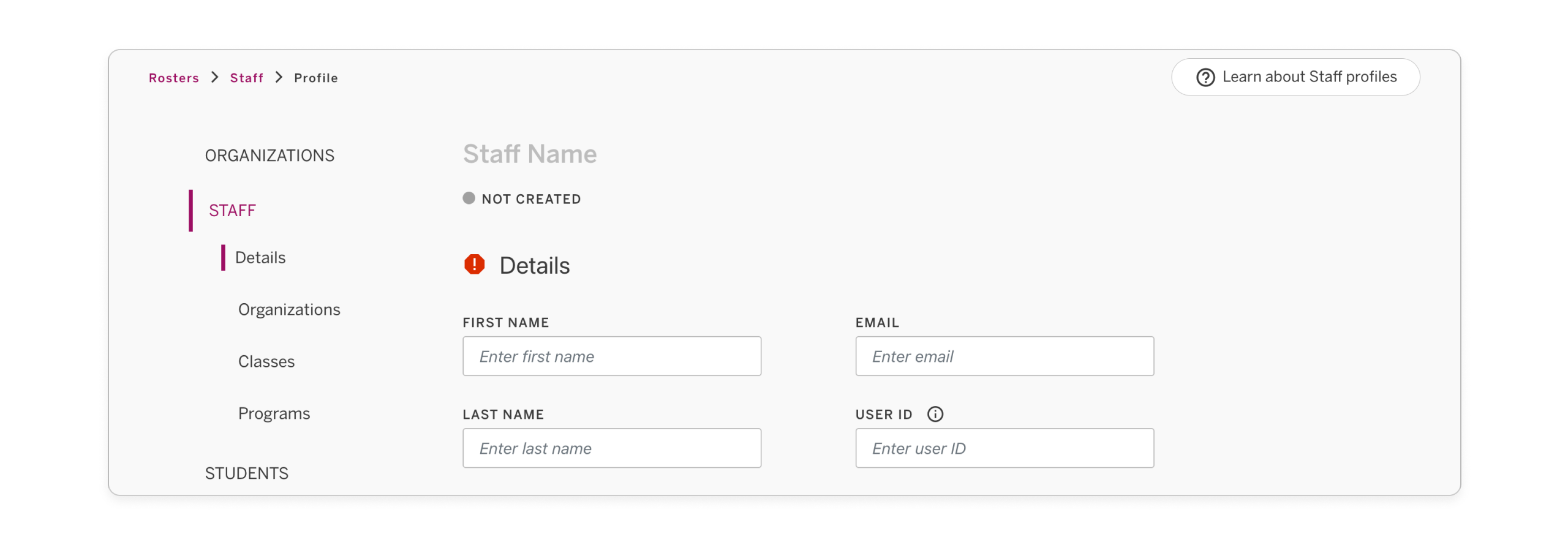Admin Portal: Staff list