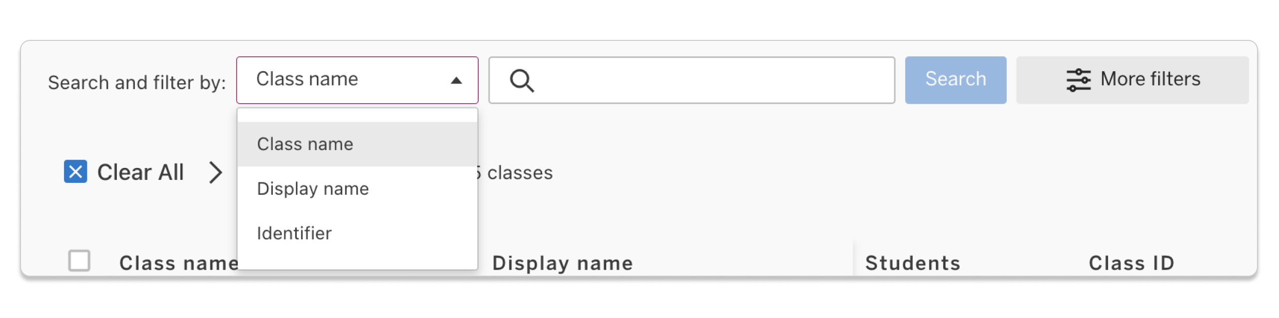 Admin Portal: Class list