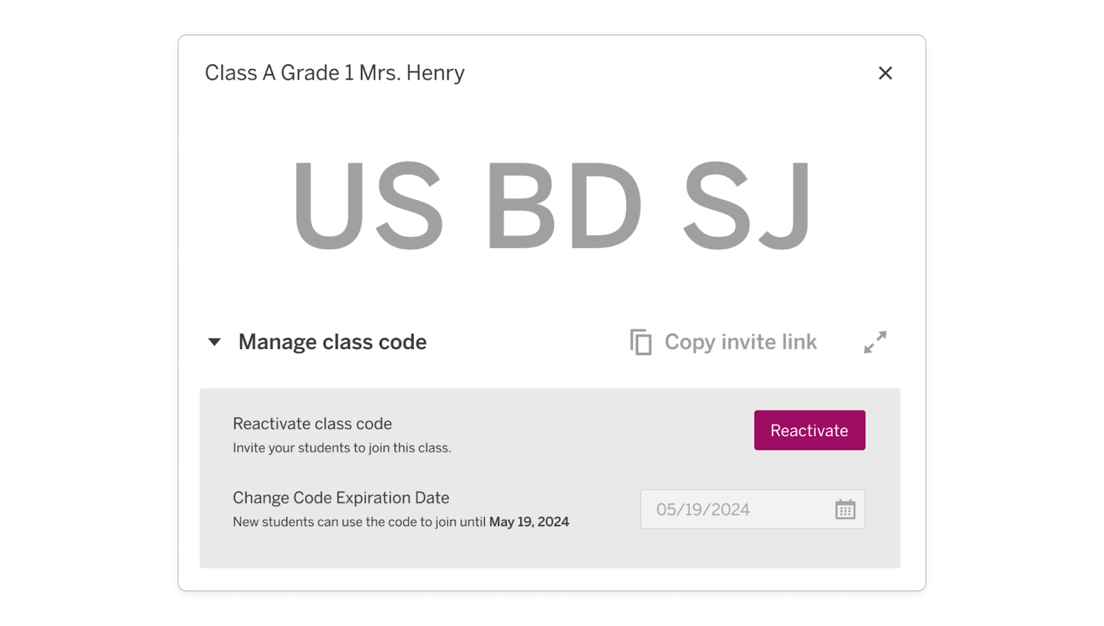 Manage Classes: Class codes