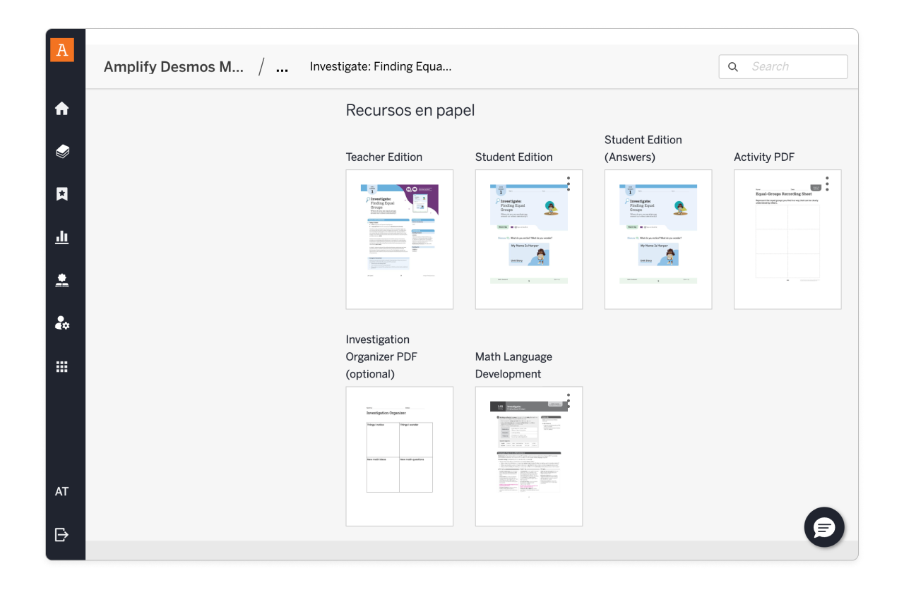 Spanish materials in Amplify Desmos Math