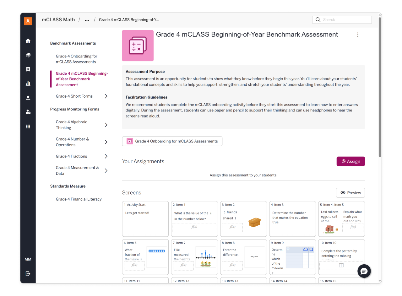 mCLASS Math: Assessment overview