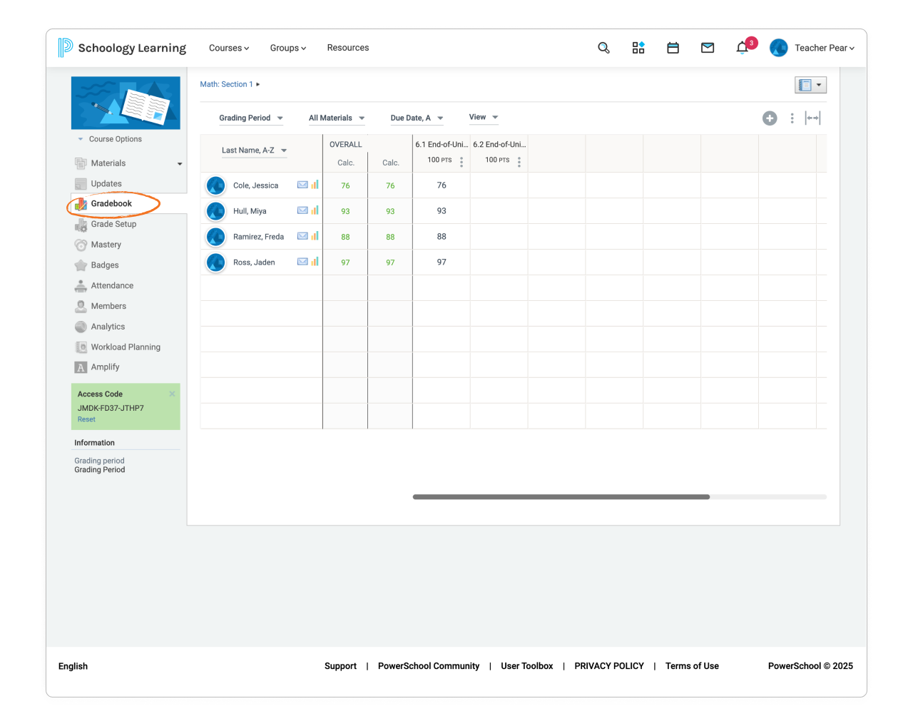 Schoology: Grade sync for Amplify Desmos Math