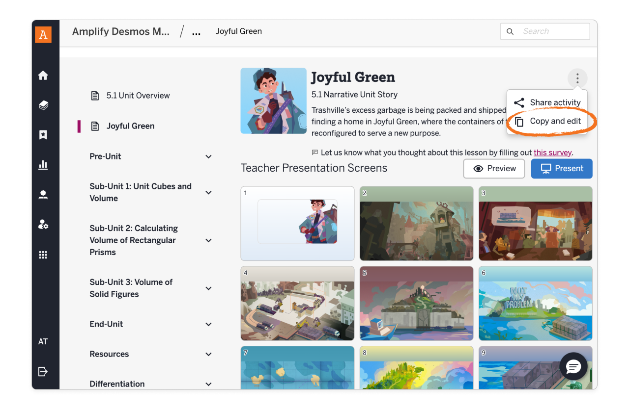 Amplify Desmos Math: Copy and edit lessons