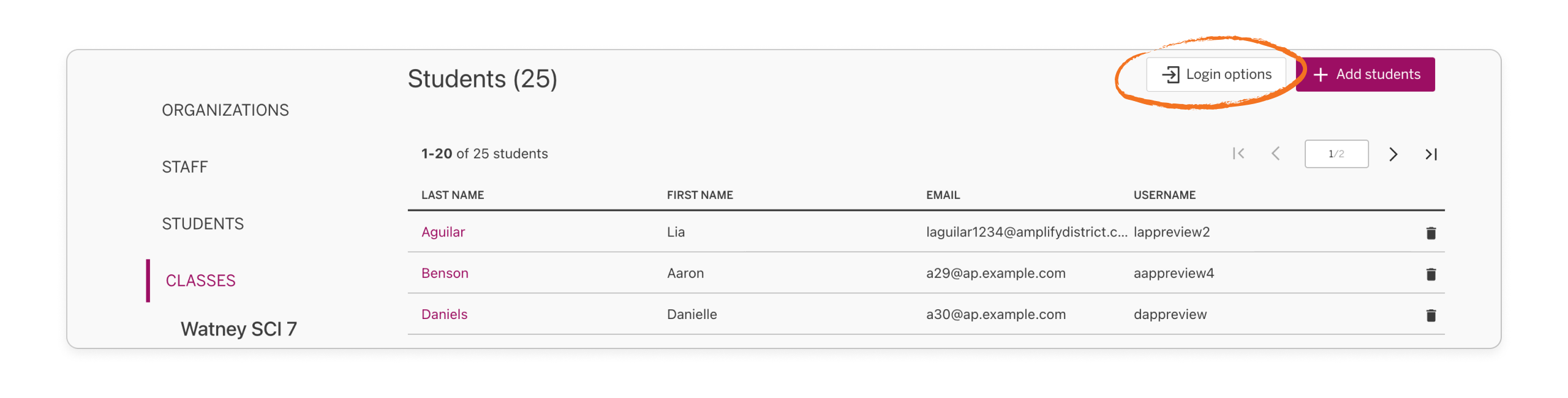 Admin Portal: Class profile