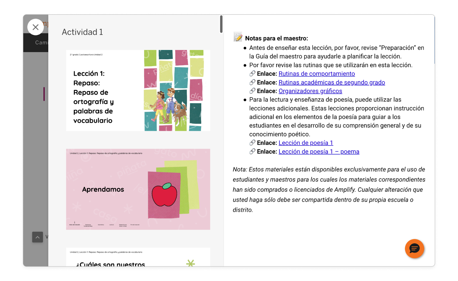 Amplify Caminos: Lesson at a glance and preview lesson