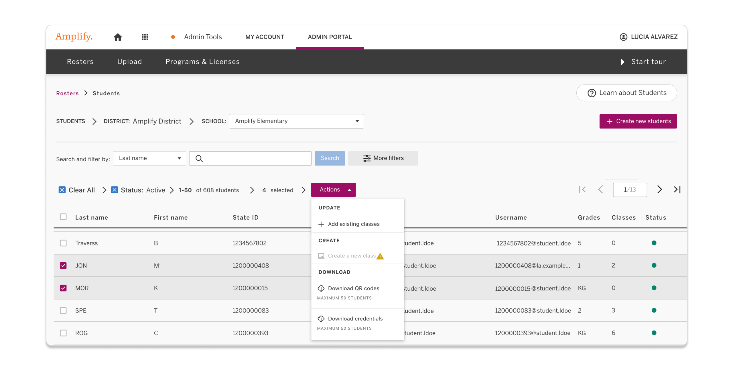 LDOE Admin Portal: Students list