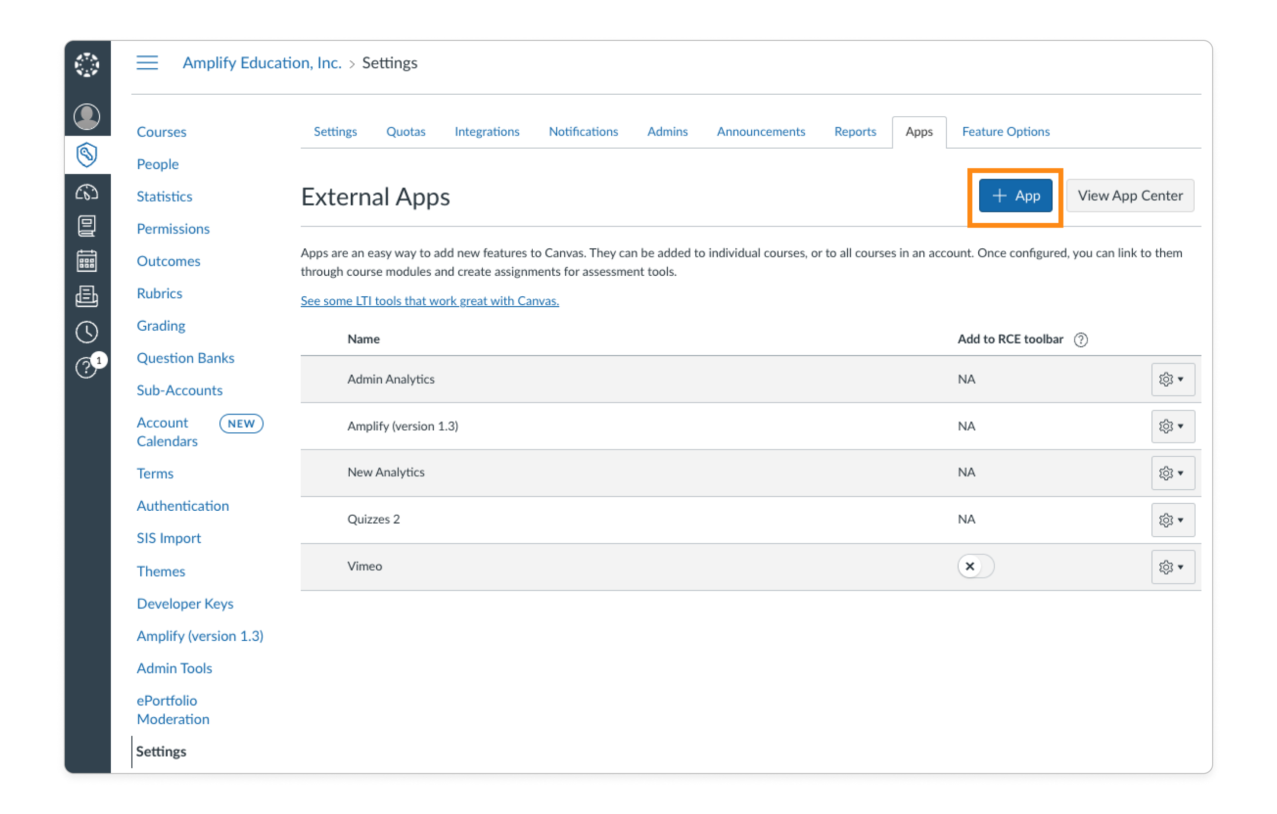 Canvas: District setup for the Amplify LTI 1.3 App