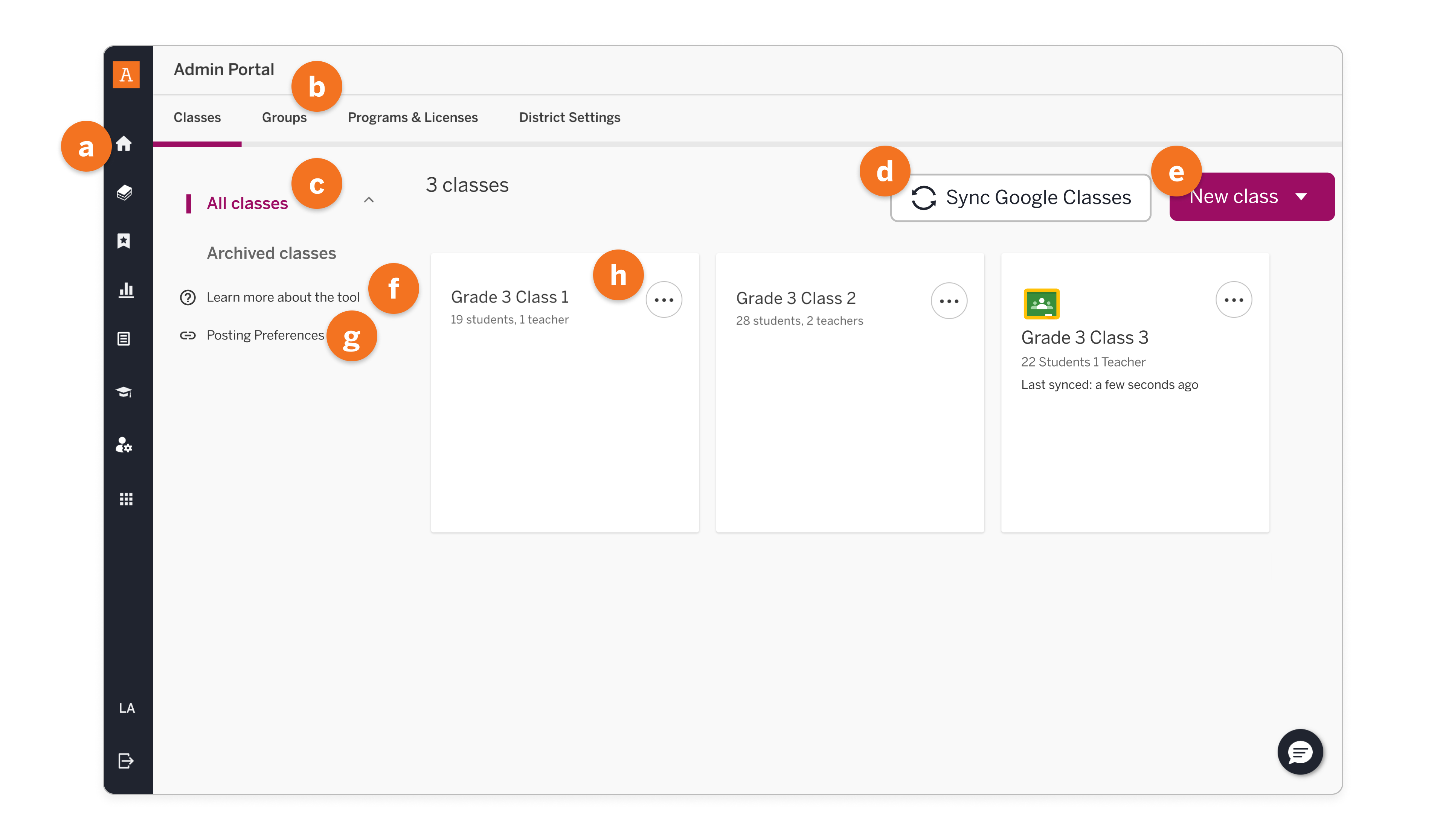 Manage Classes: Google classes