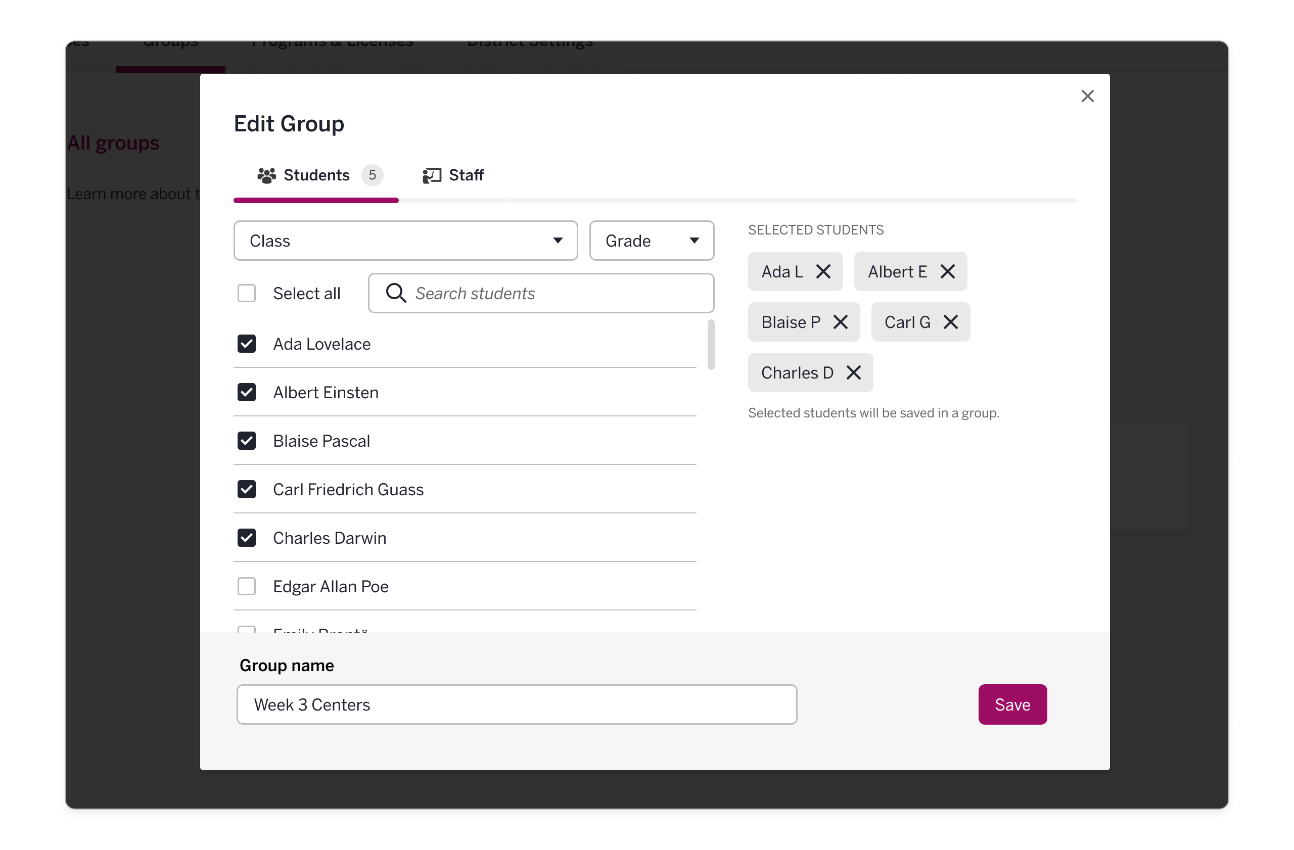 Manage Classes: Groups
