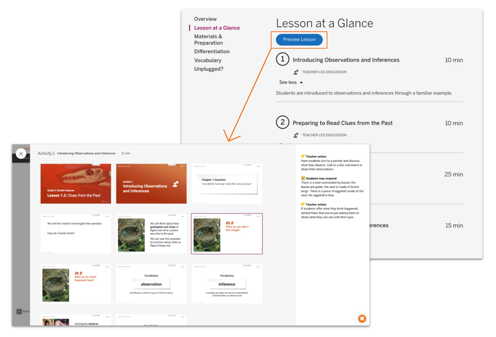 Science K–5 digital experience: Lesson at a Glance