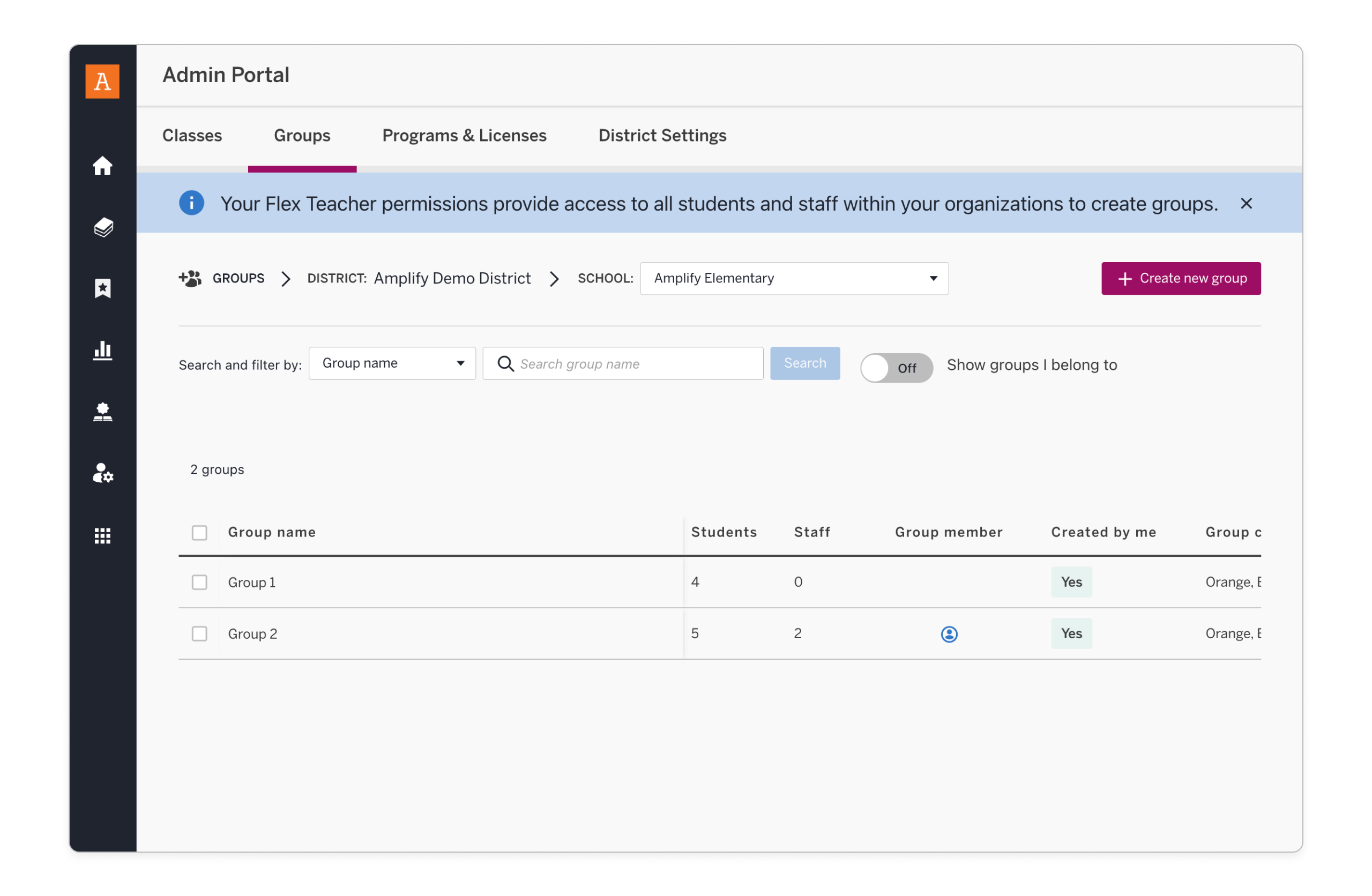 Groups for Flex teacher access