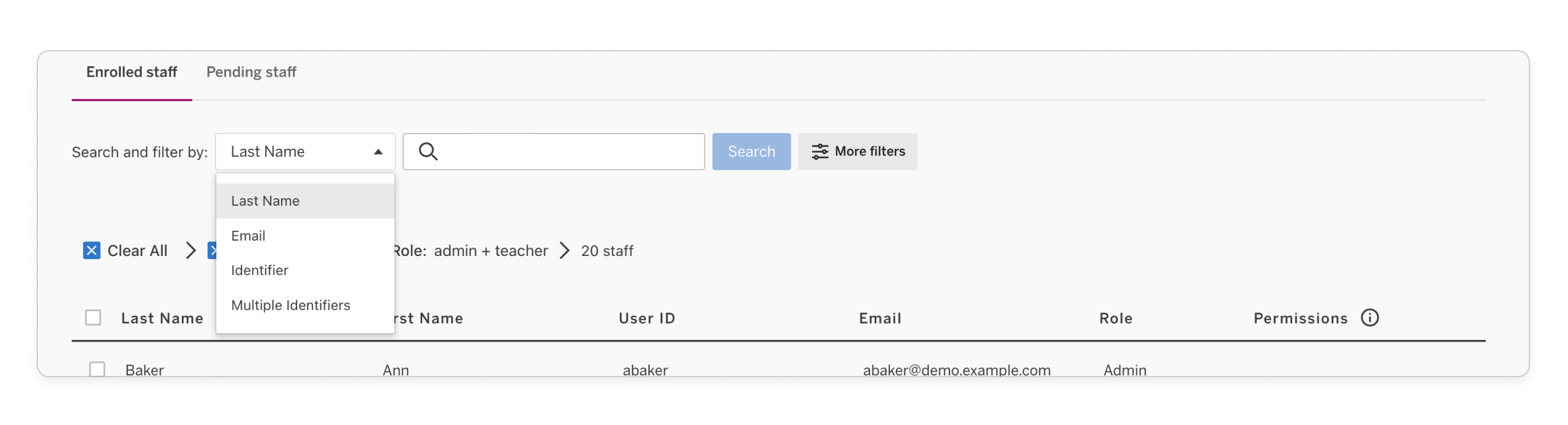Admin Portal: Staff list