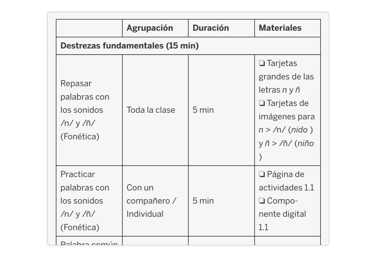 Amplify Caminos: Lesson at a glance and preview lesson