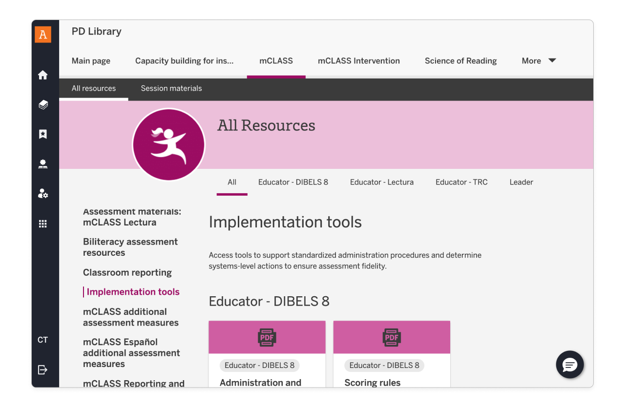 mCLASS: Finding assessment materials and training resources