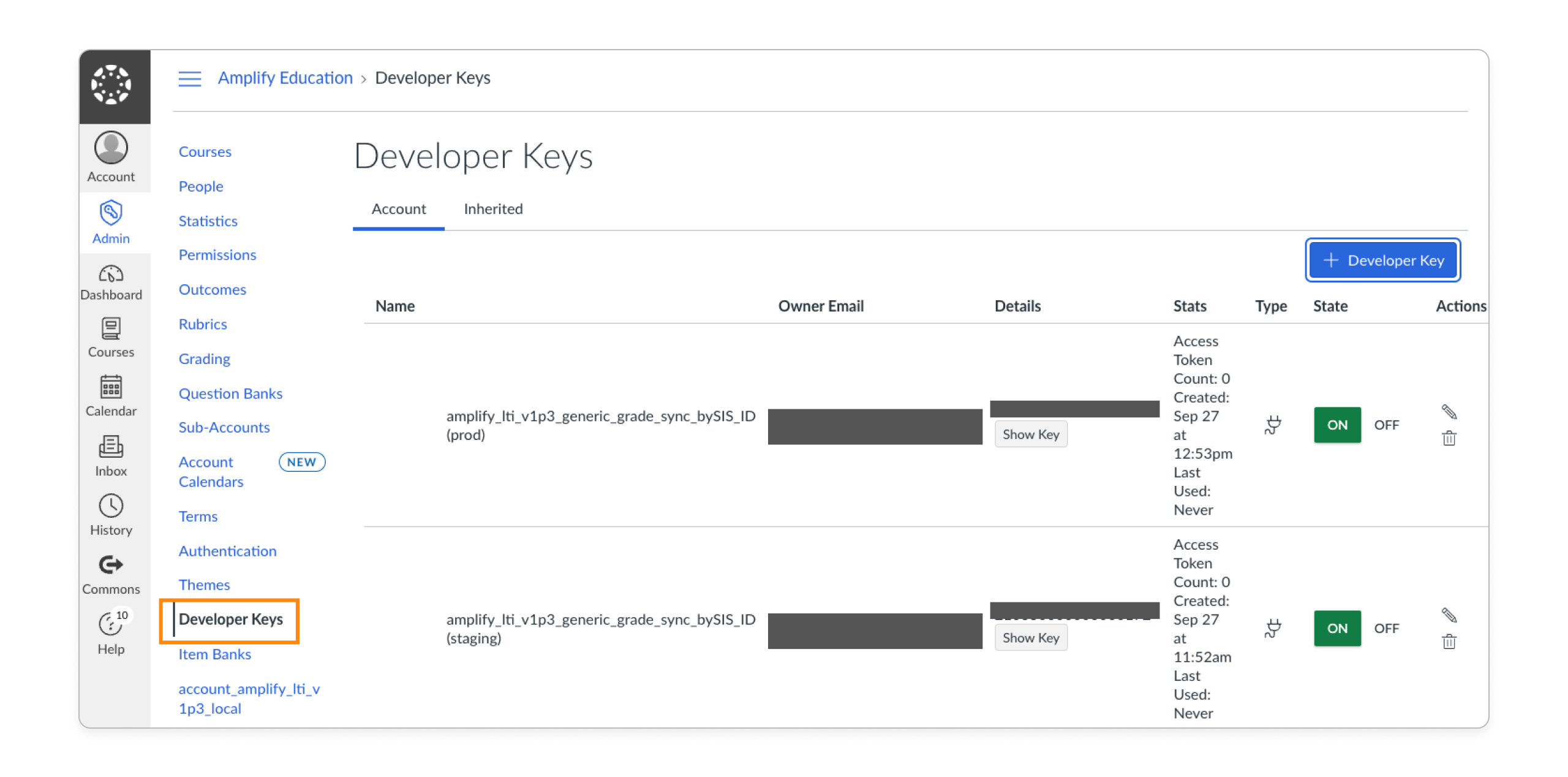 Canvas: District setup for the Amplify LTI 1.3 App