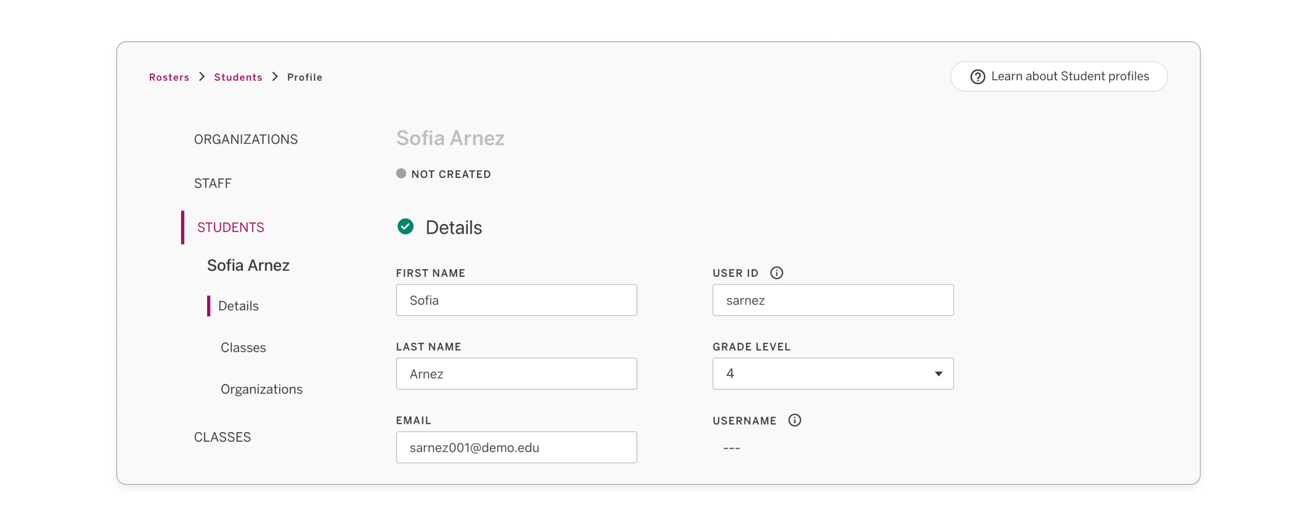 Admin Portal: Students list