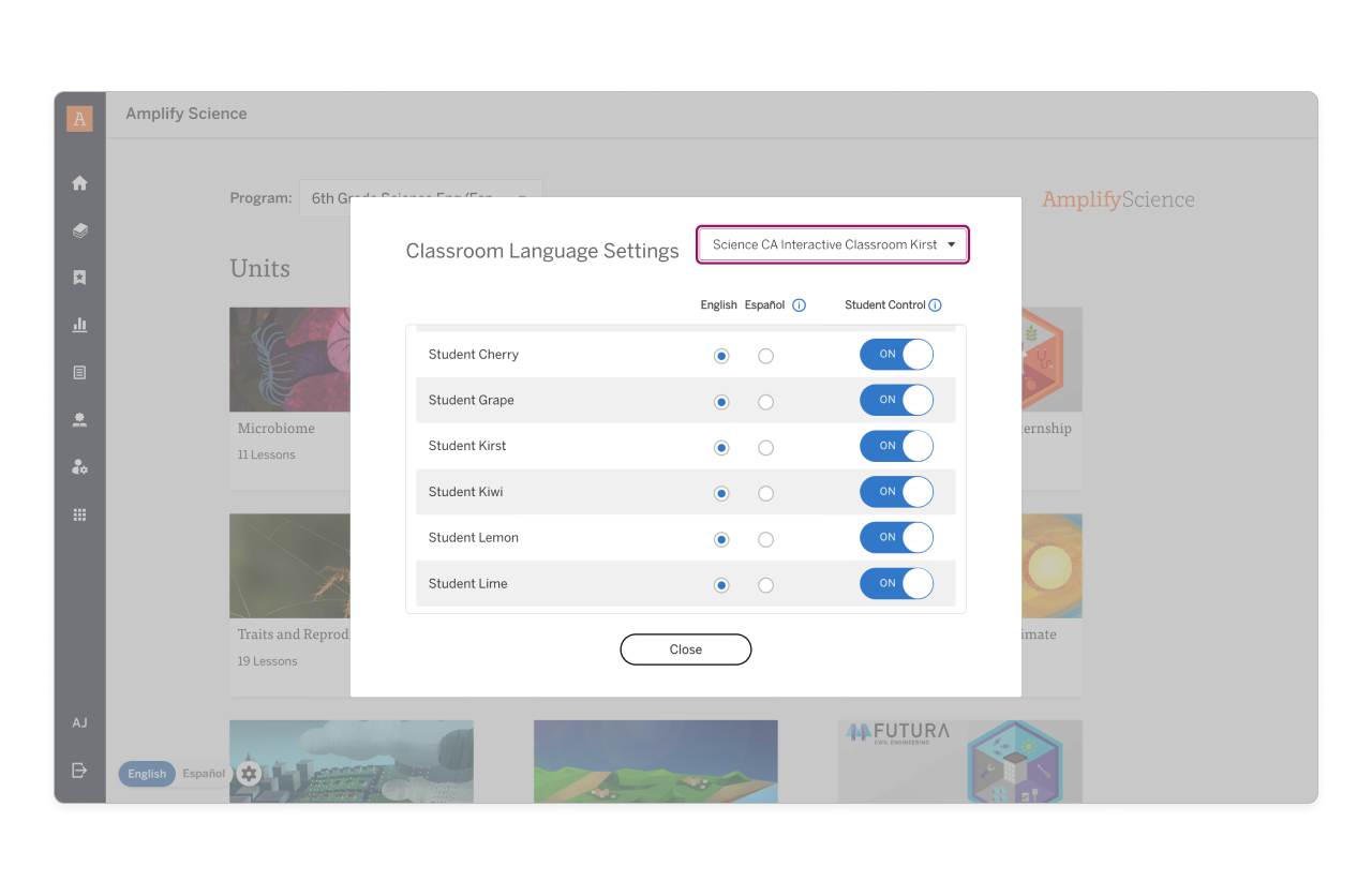 Spanish materials in Amplify Science 6–8