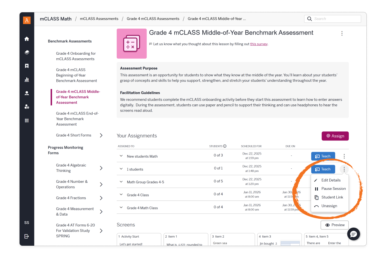 mCLASS Math: Assessment overview
