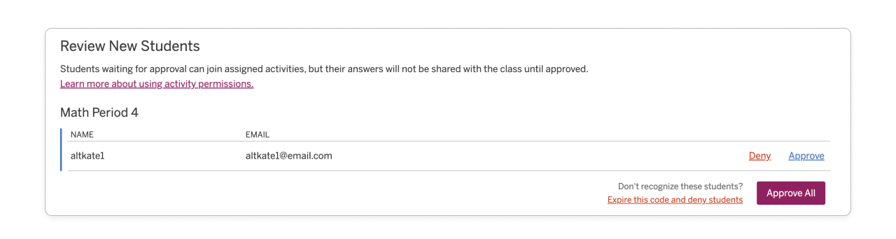 Amplify Classroom: Activity permissions