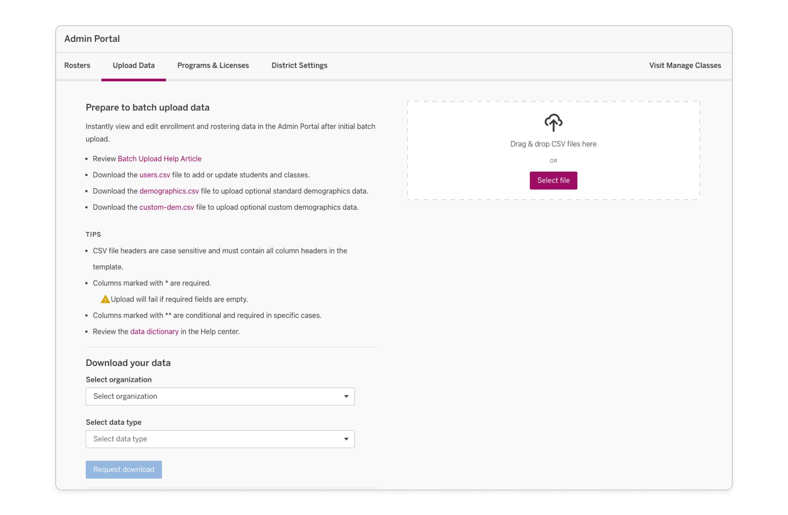 Admin Portal: Batch Upload