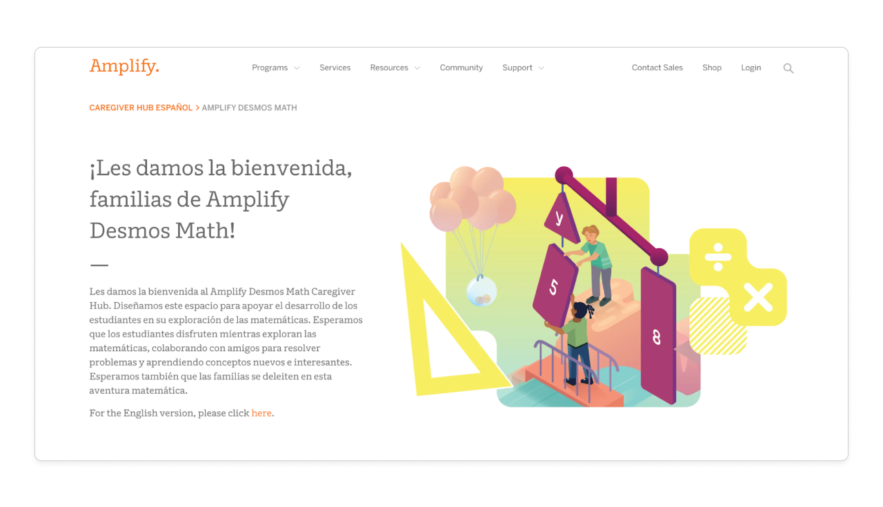 Spanish materials in Amplify Desmos Math